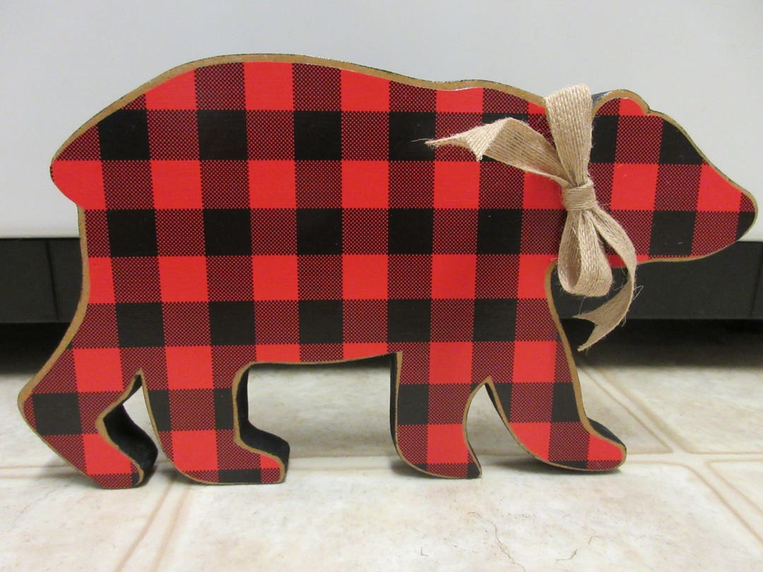 Rustic Buffalo Plaid Wood Bear Decor-christmas Decor-rustic Christmas ...