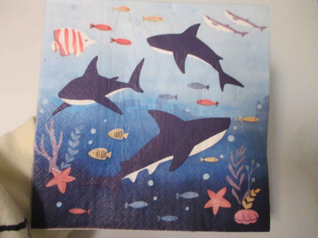 2-shark Luncheon Decoupage Napkins-shark Scene Decoupage Napkins-summer ...