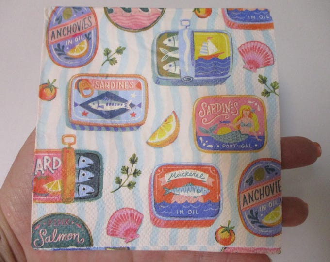 2-fish in A Tin Cocktail Decoupage Napkins-summer Decoupage Napkins ...