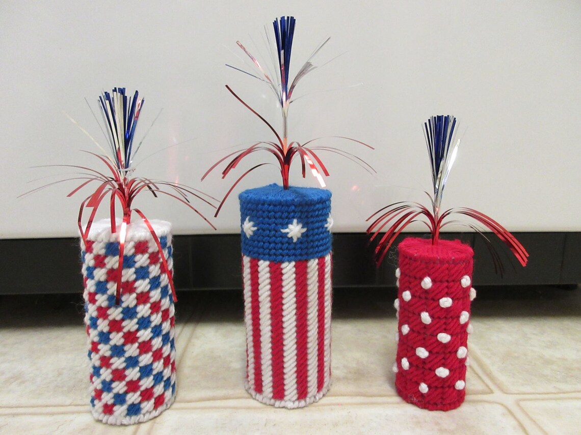 July 4th Decor-july 4th Plastic Canvas Firecrackers-4th of | Etsy