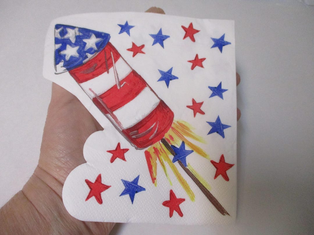 2-july 4th Firework Shaped Luncheon Decoupage Napkins-rocket Decoupage ...