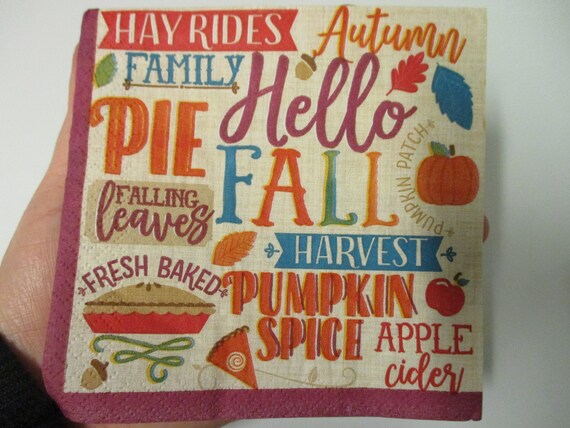 2-Single Fall Subway Words Cocktail Decoupage Napkins-Fall | Etsy