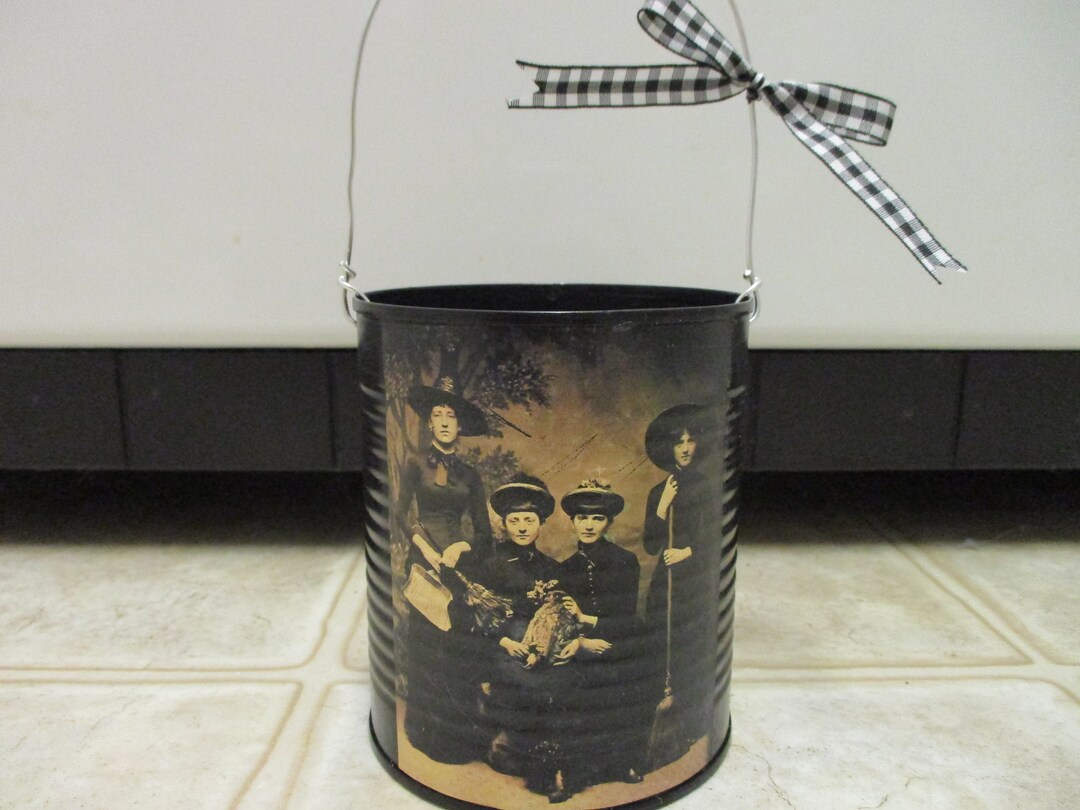 Vintage Witches Decoupage Tin Can-halloween Decor-halloween Cans-retro ...