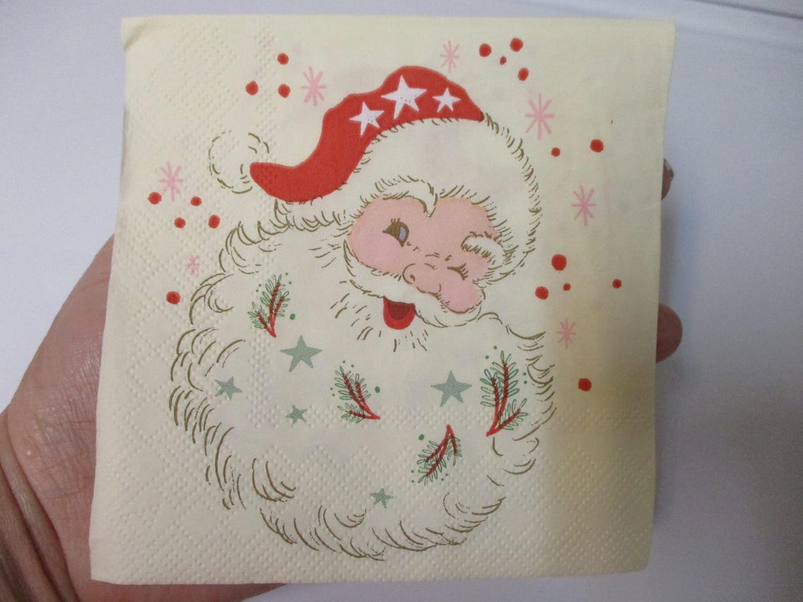 2-santa Face Cocktail Decoupage Napkins-christmas Decoupage Napkins ...