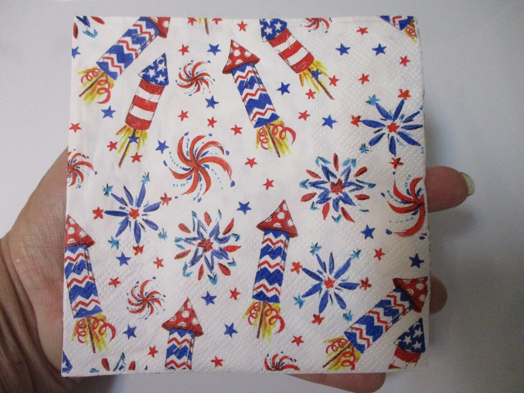 2-july 4th Fireworks Cocktail Decoupage Napkins-4th of July Decoupage ...