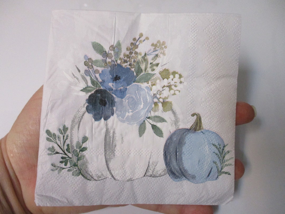 2-blue and White Floral Pumpkin Cocktail Decoupage Napkins-fall ...