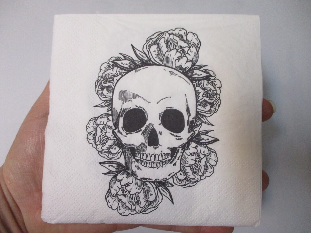 2-floral Skull Cocktail Decoupage Napkins-halloween Decoupage Napkins ...