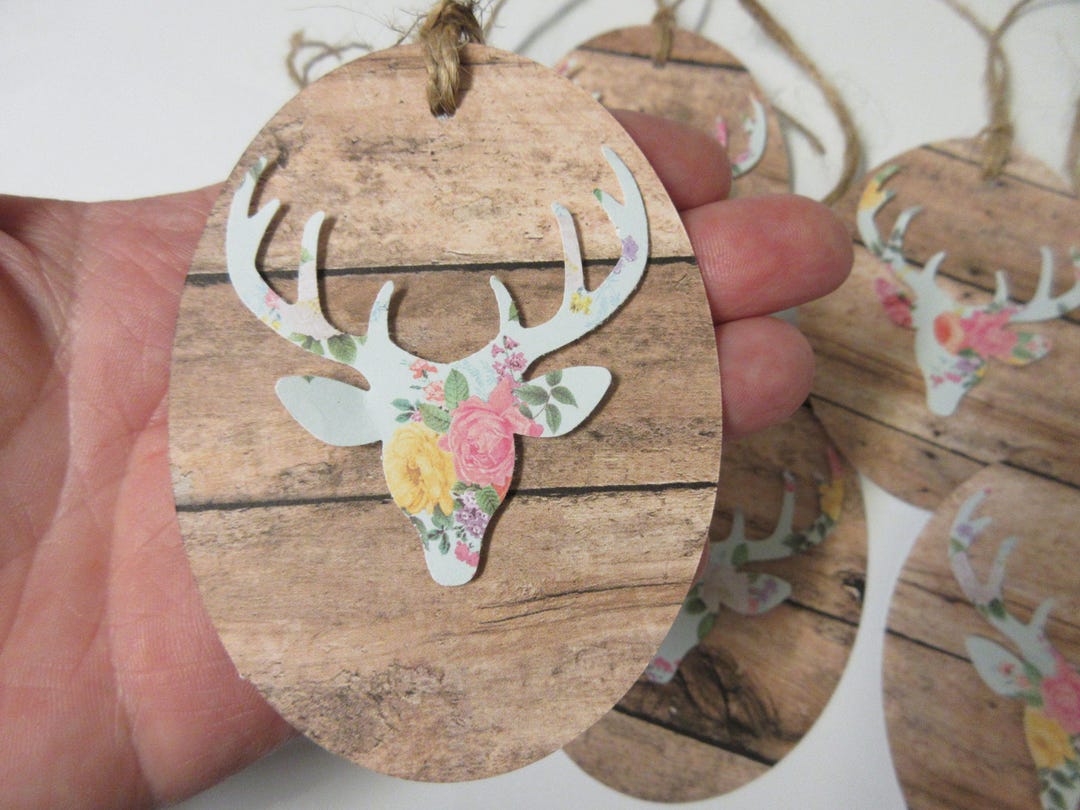 6 Rustic-shabby Chic Wood and Floral Deer Head Tags-christmas Tags-gift ...