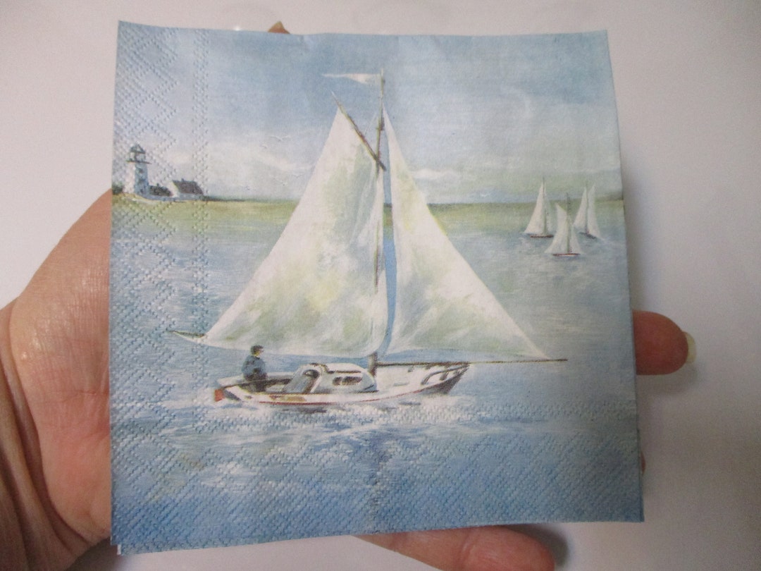 2-sailboat Cocktail Decoupage Napkins-summer Decoupage Napkins-beach ...