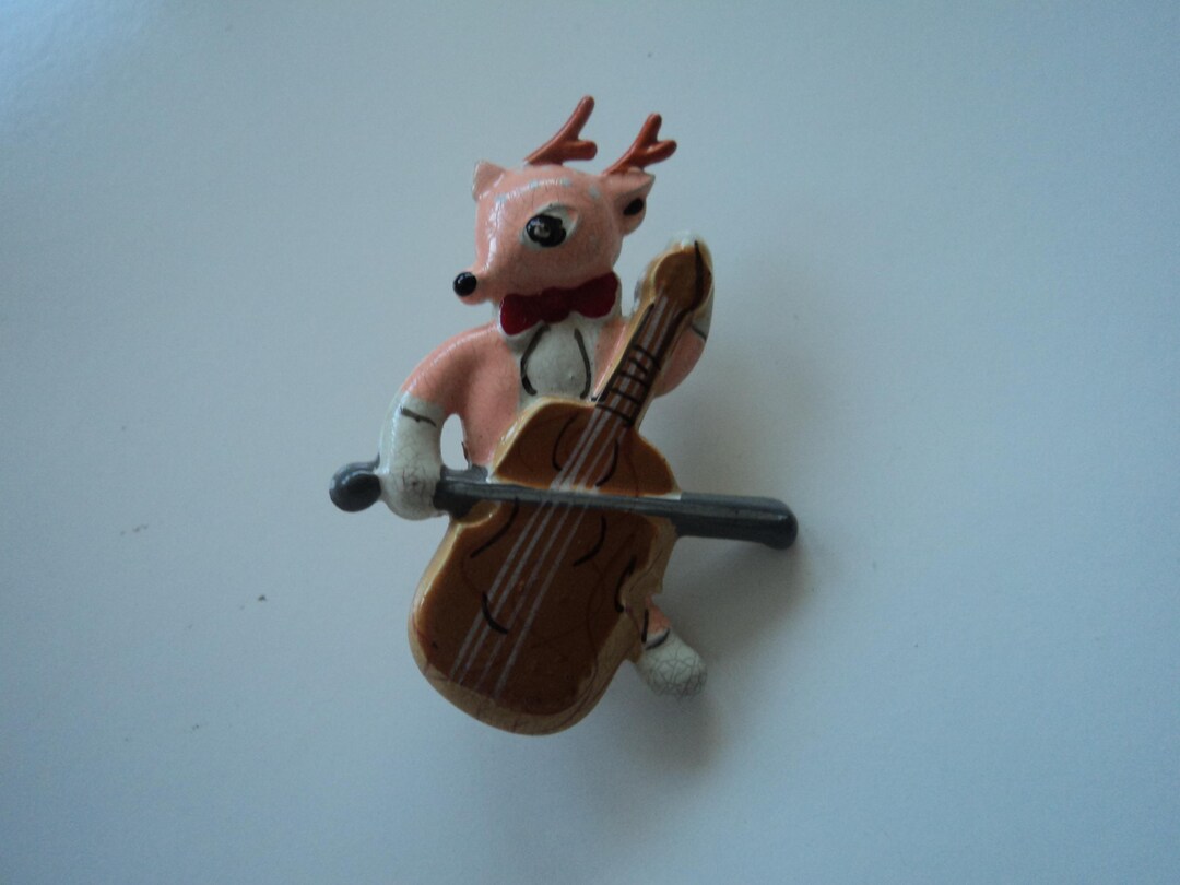 Vintage Deer Playing a Musical Instrument Plastic Brooch - Etsy