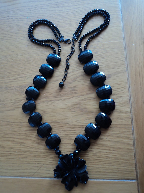 Whitby Flower French Jet Beads Necklace | Etsy