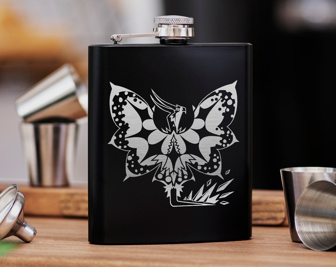 Shrieking Legiana MHW Black Hip Flask 7oz Stainless Steel / Great Gift ...