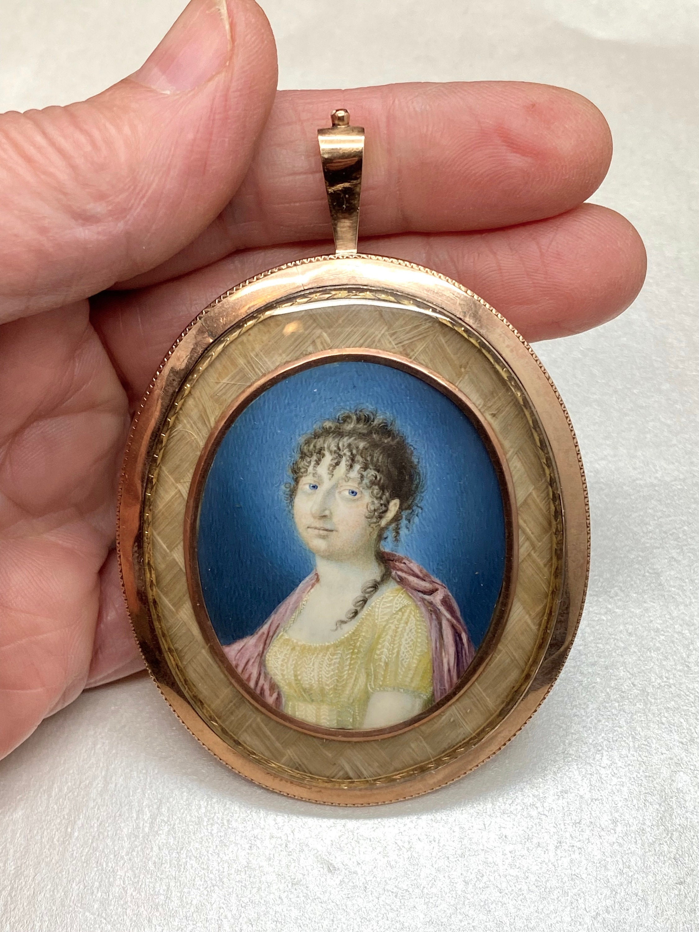REDUCED Antique Portrait Miniature Large Gold Locket Pendant With ...