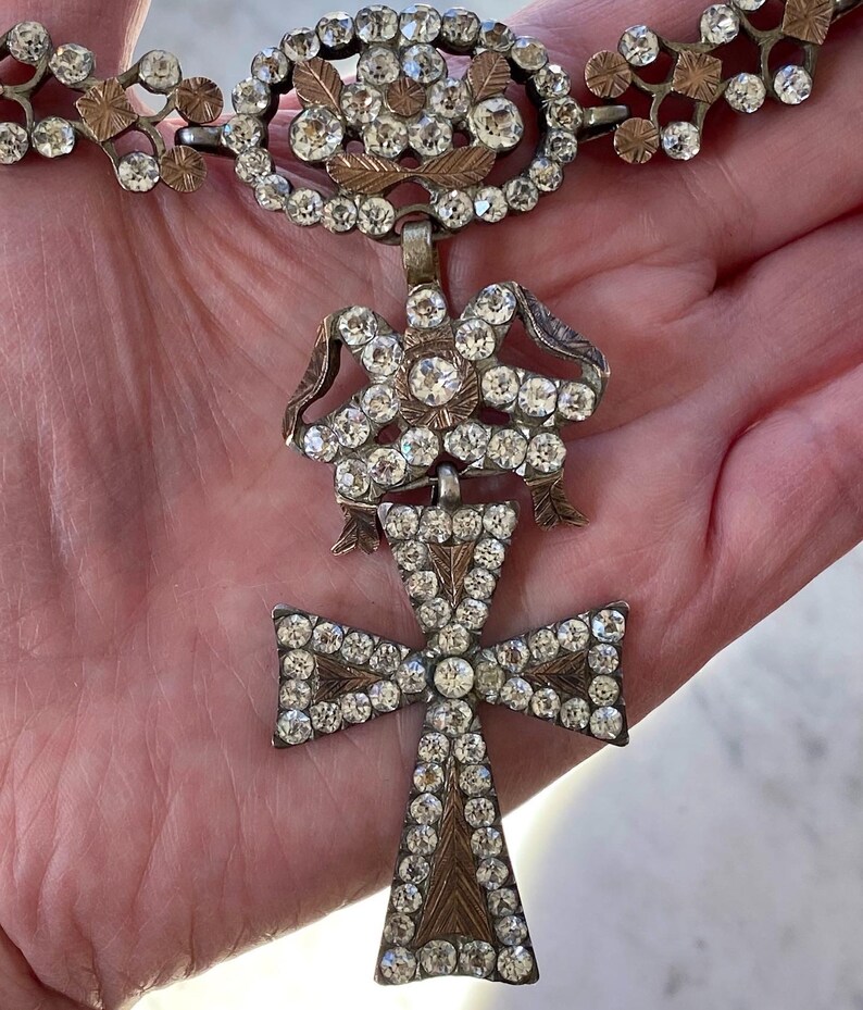 REDUCED Antique French Regional Silver & Gold Paste Necklace With Cross ...