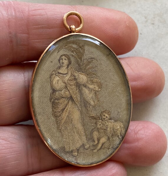 Antique Georgian Gold Mourning Locket with Saint Agne… - Gem