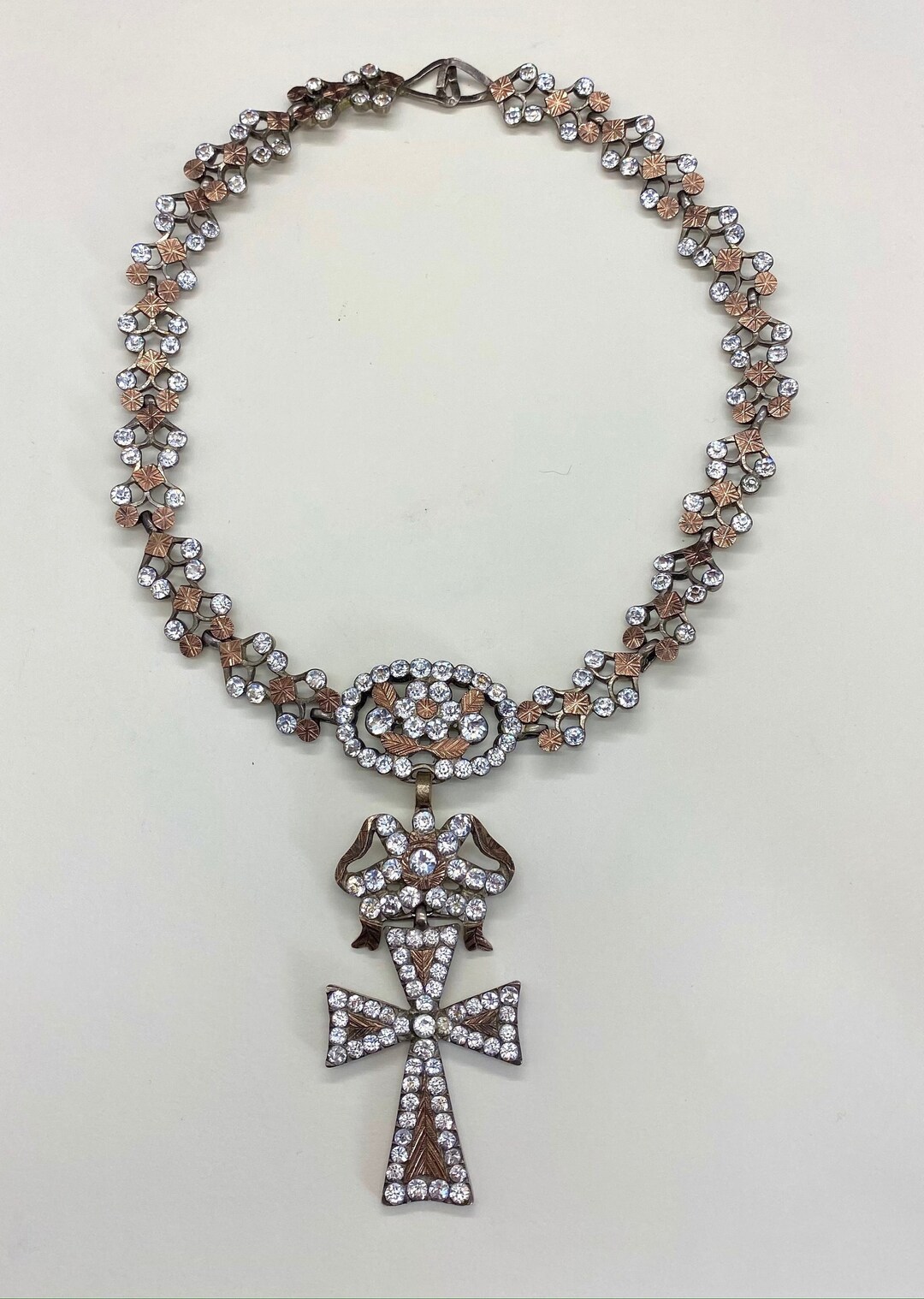 REDUCED Antique French Regional Silver & Gold Paste Necklace With Cross ...