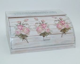Vintage Roses Roll Top Wooden Bread Box Decoupaged | Etsy