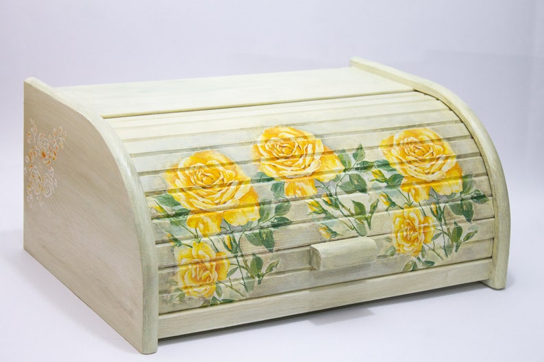 Vintage Roses Roll Top Wooden Bread Box Decoupaged - Etsy