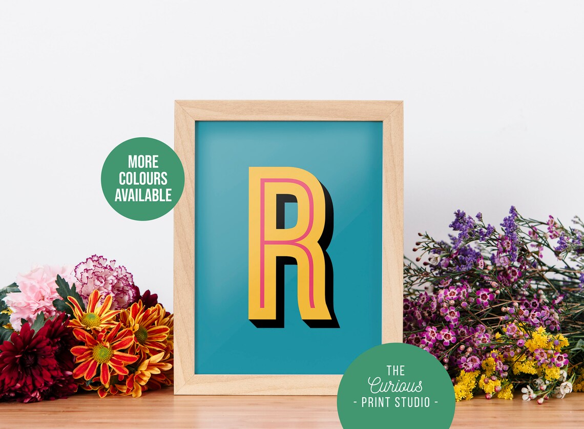 Bold Letter Print Retro Custom Alphabet Personalised Wall | Etsy