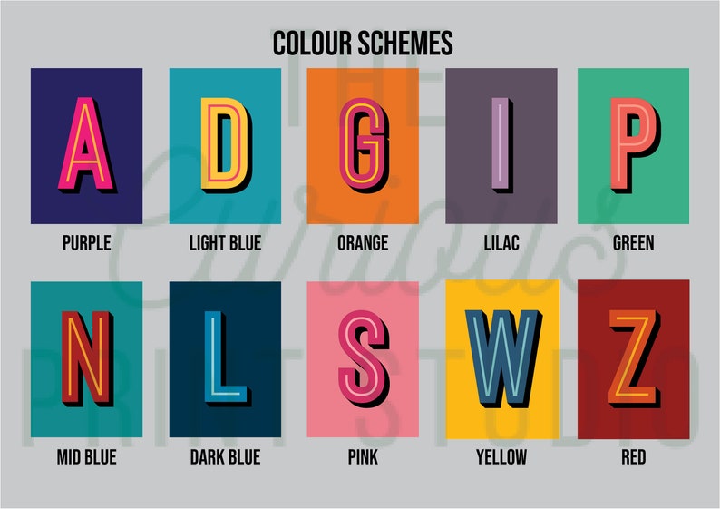 Bold Letter Print retro Custom Alphabet Personalised Wall - Etsy