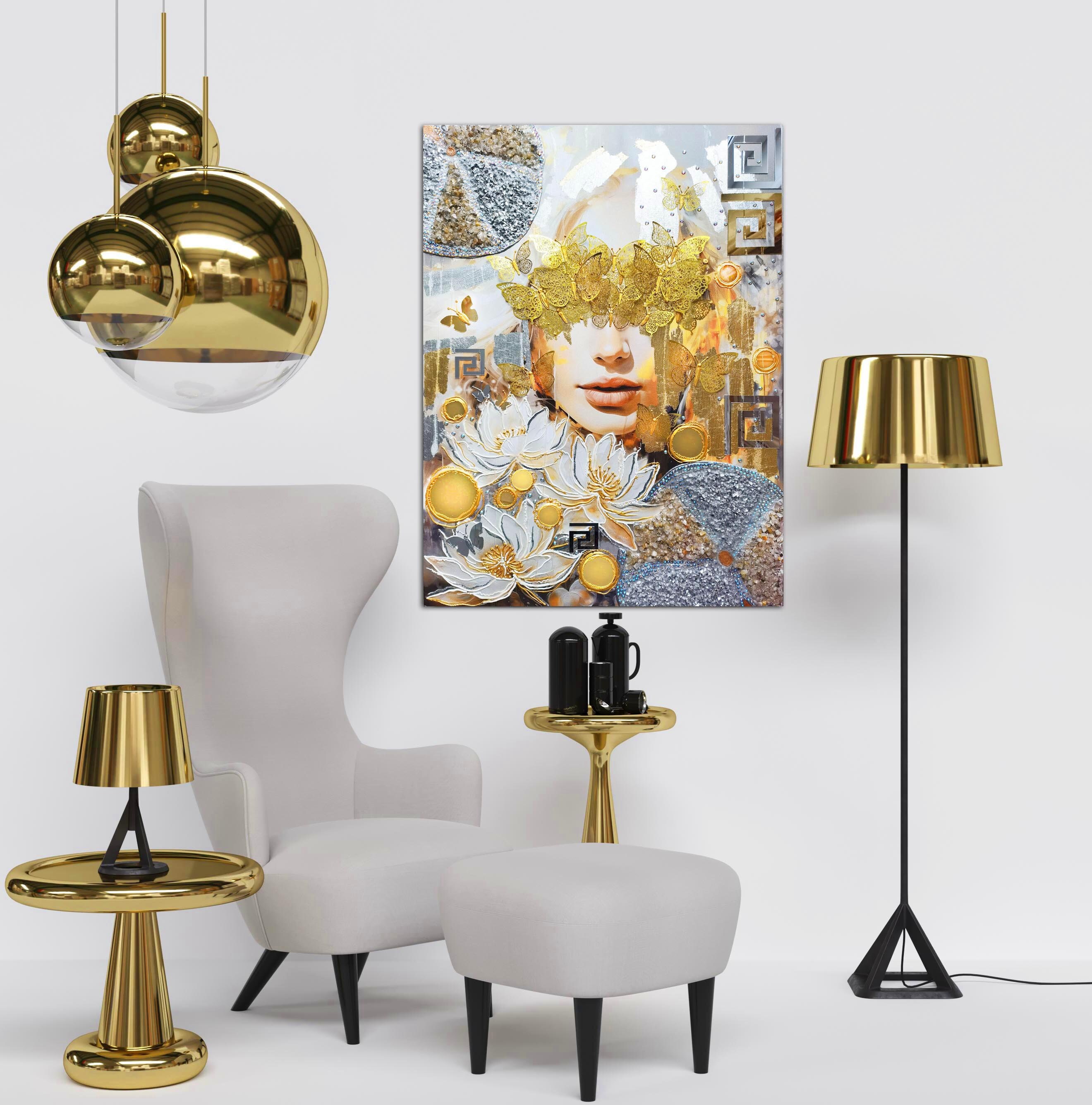 Abstract Woman Painting on Canvas Original Faceless Portrait, Silver ...