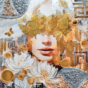 Abstract Woman Painting on Canvas Original Faceless Portrait, Silver ...