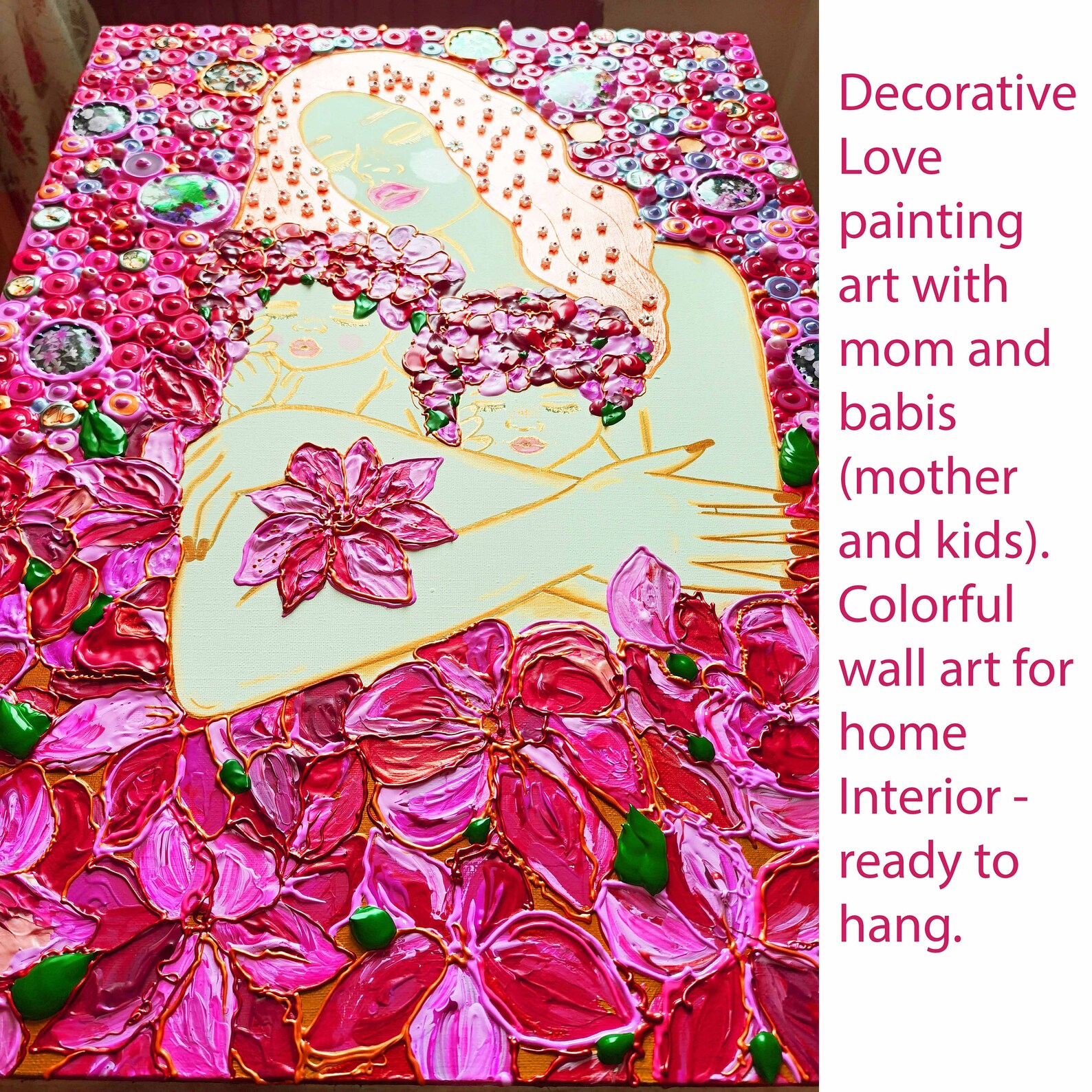 Mother Daughters Painting Family Portrait Painting Acrylic Floral ...