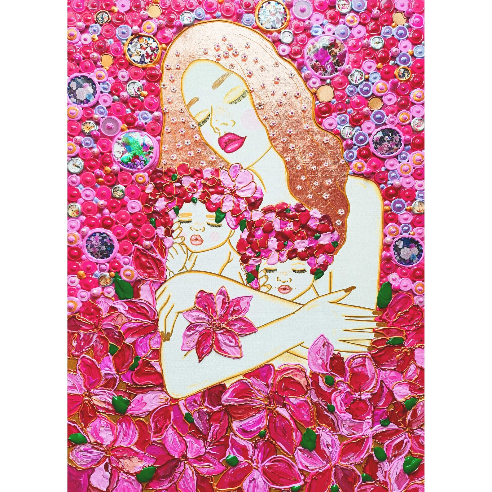 Mother Daughters Painting Family Portrait Painting Acrylic Floral ...