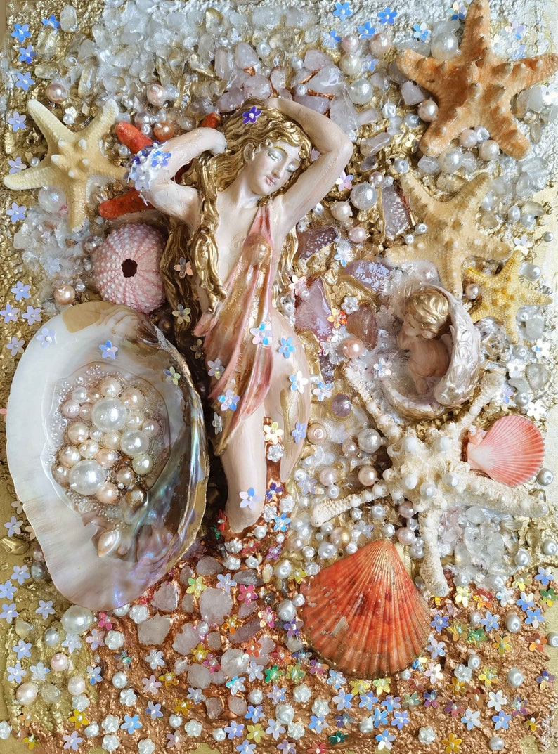 Original Artwork Aphrodite Coastal Ocean Wall Art Sea Shell Art Wall ...