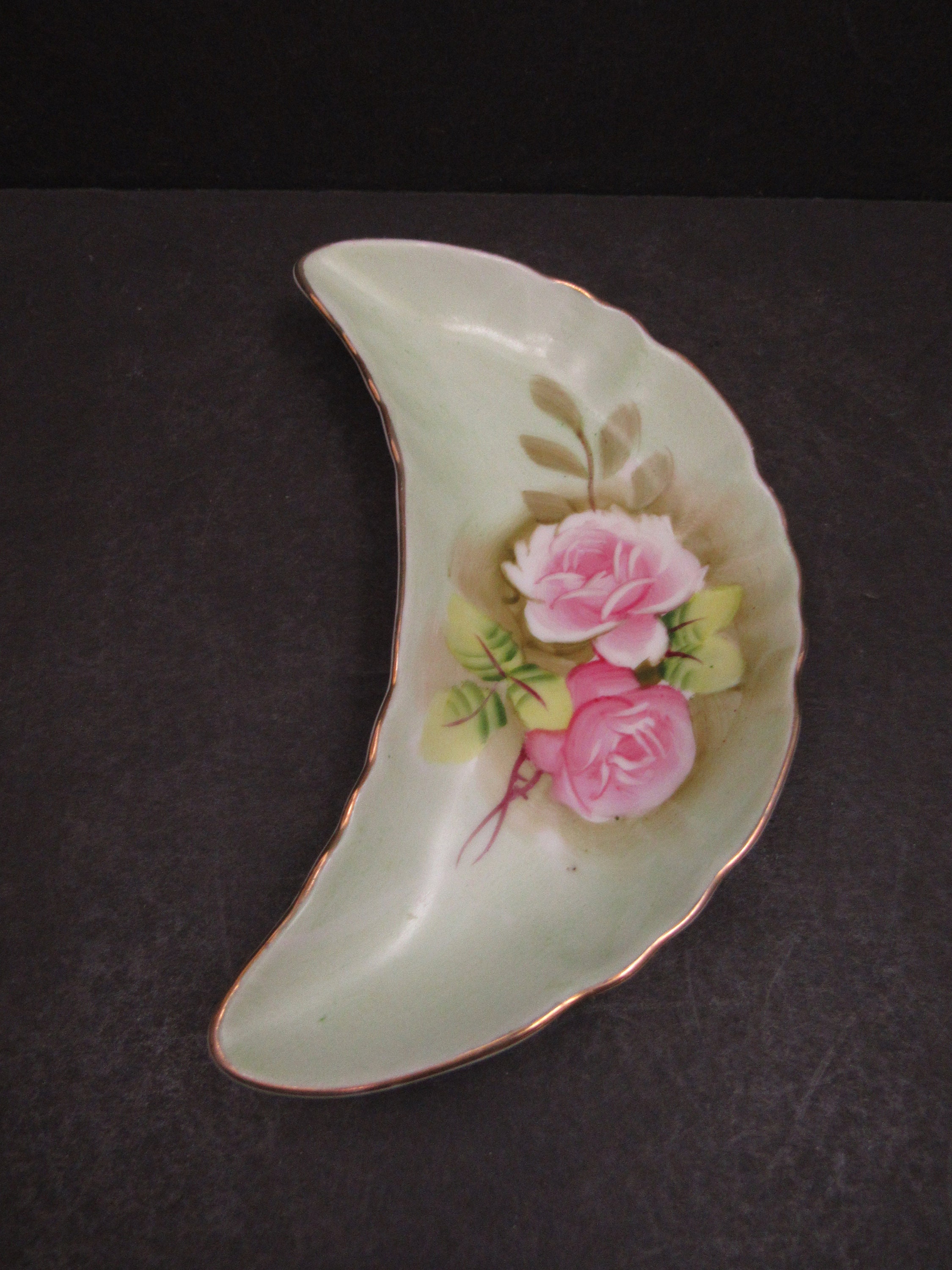 Lefton China Green Heritage Rose Half Moon Dish Hand Painted - Etsy