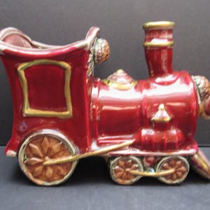 Vintage Christmas Train Pottery Planter With Gold Tone Accents Steam ...