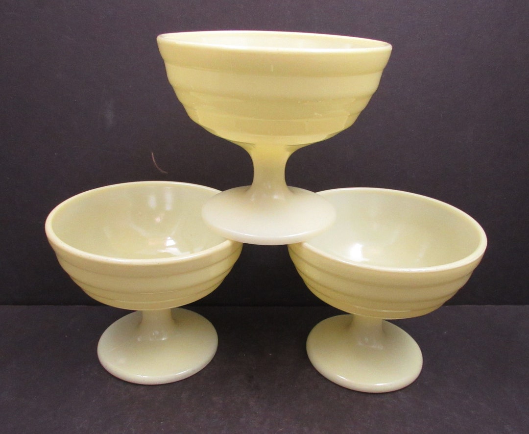 Hazel Glass Mid Century Modern Yellow Milk Glass Footed Desert Cup - Etsy