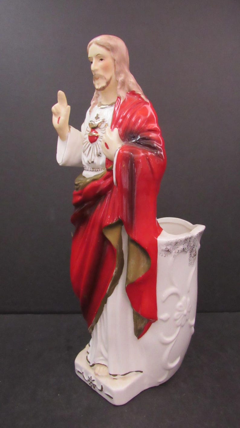 Sacred Heart Jesus Red Robe Planter Vase Rubens #176SH Made in Japan 10 ...