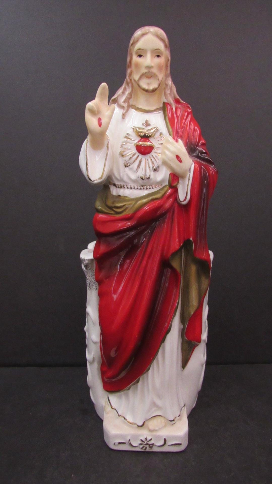 Sacred Heart Jesus Red Robe Planter Vase Rubens #176SH Made in Japan 10 ...