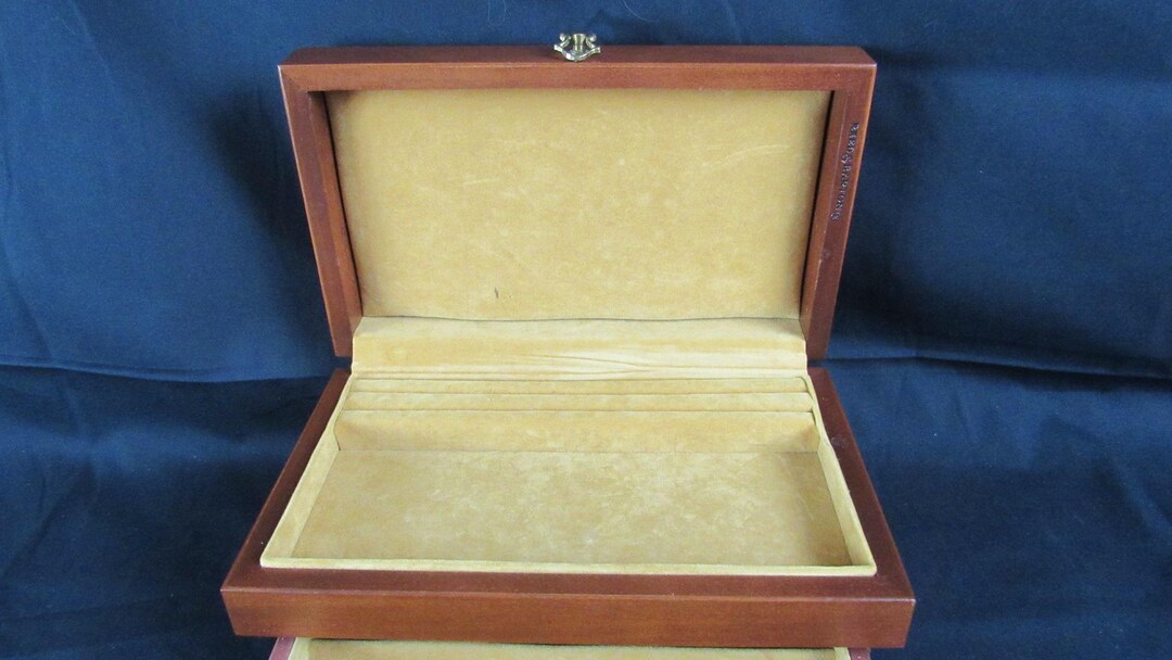 Reed & Barton Wood Jewelry Box Gold Lined 2 Compartment 10" X 6" X 4.25 ...