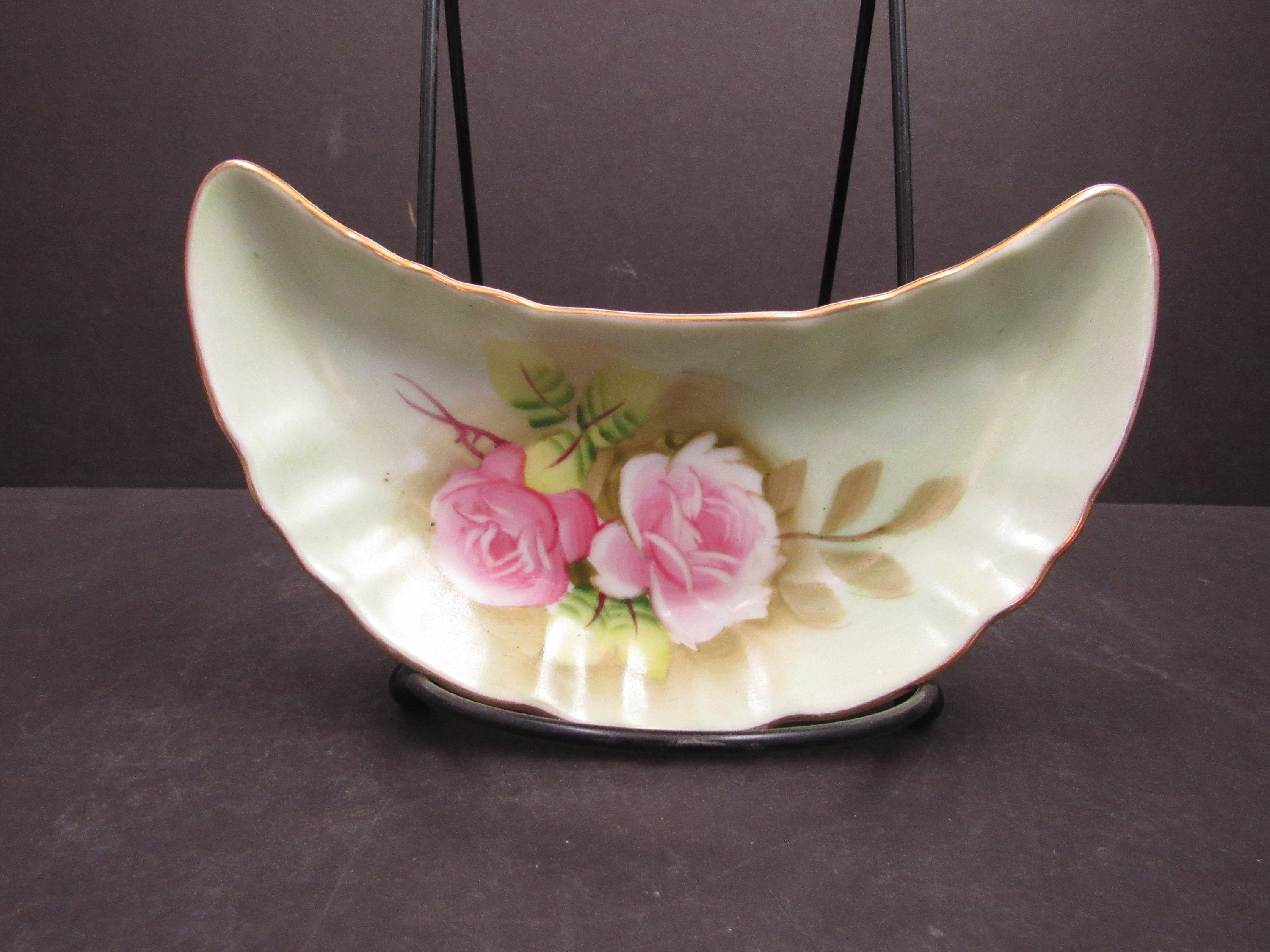 Lefton China Green Heritage Rose Half Moon Dish Hand Painted - Etsy