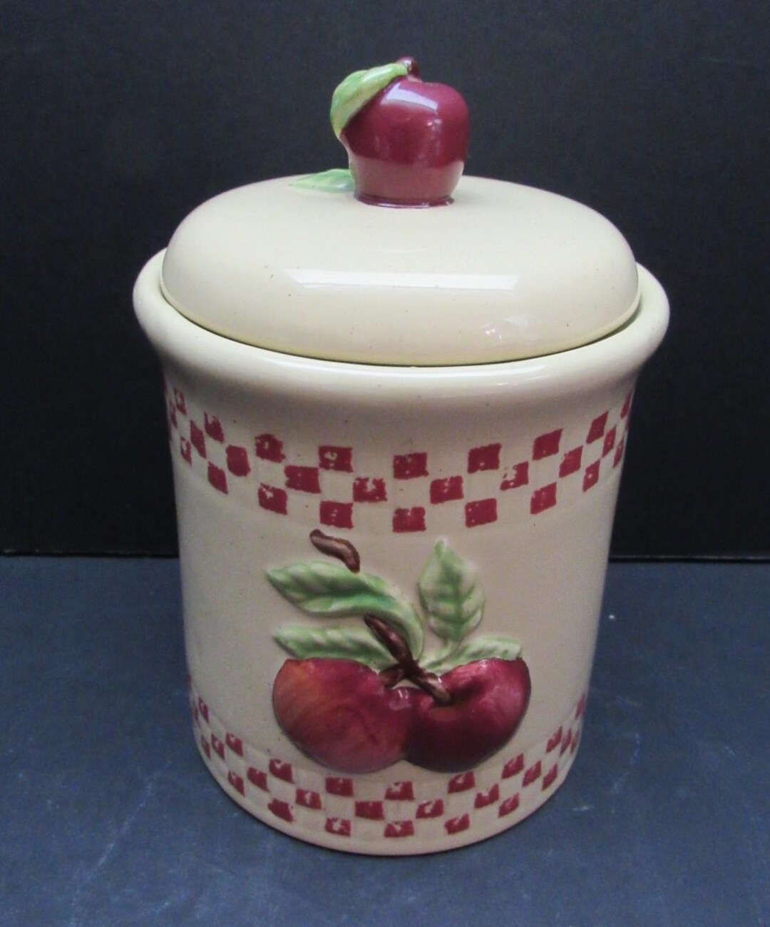 Small Cracker Barrel Apple Checkered Pattern Kitchen Canister With Lid ...