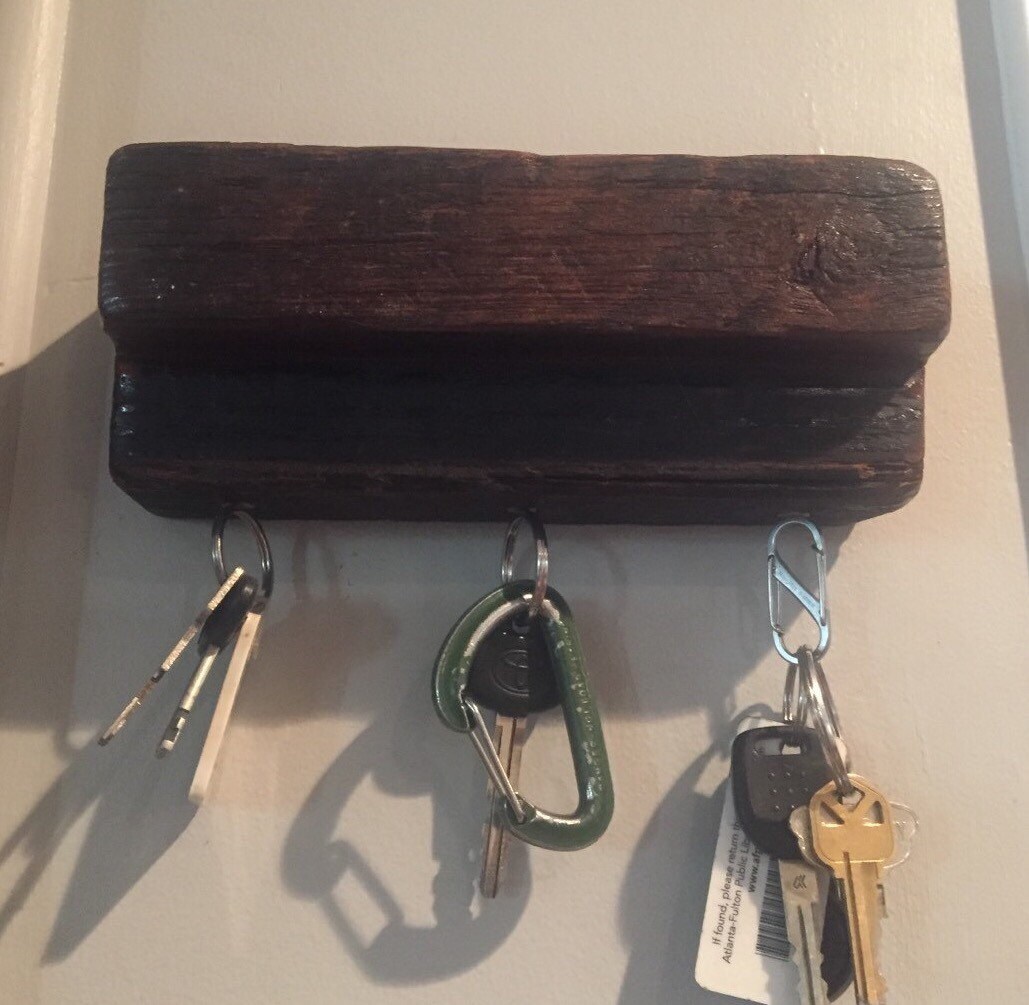 Reclaimed Wood Shelf and Magnetic Key Holder - Etsy