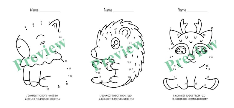 Cute Animals Connect the Dot to Dot Coloring Pages Printable - Etsy