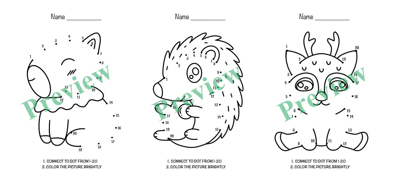 Cute Animals Connect the Dot to Dot Coloring Pages Printable - Etsy