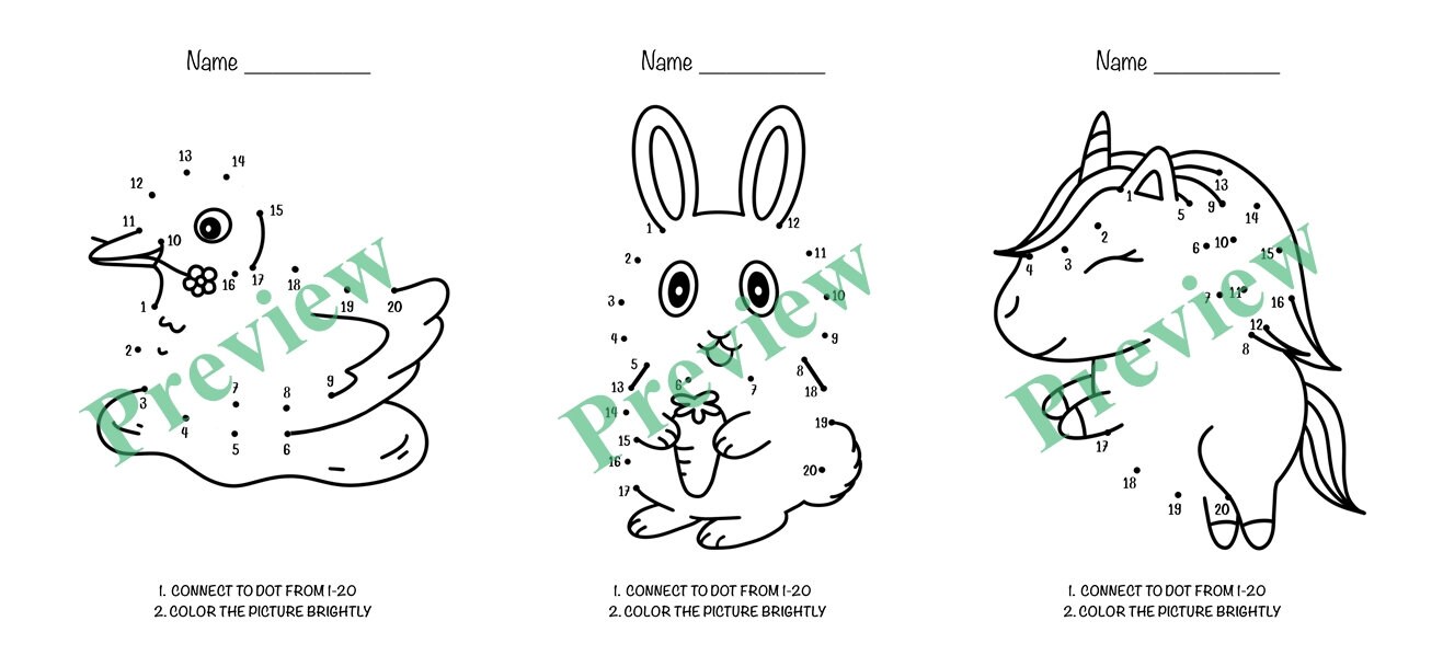 Cute Animals Connect the Dot to Dot Coloring Pages Printable - Etsy