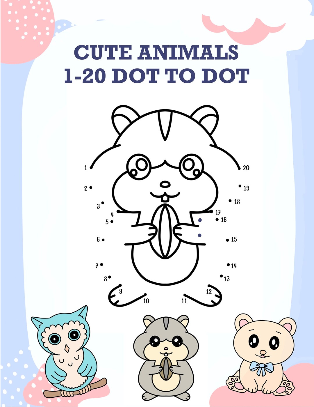 Cute Animals Connect the Dot to Dot Coloring Pages Printable - Etsy