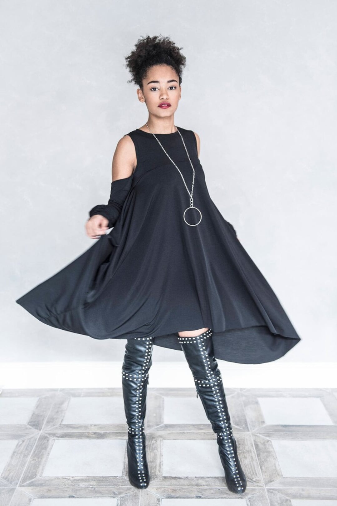 Avant Garde Black Goth Tunic With Open Shoulder, Rave Tunic, Japanese ...