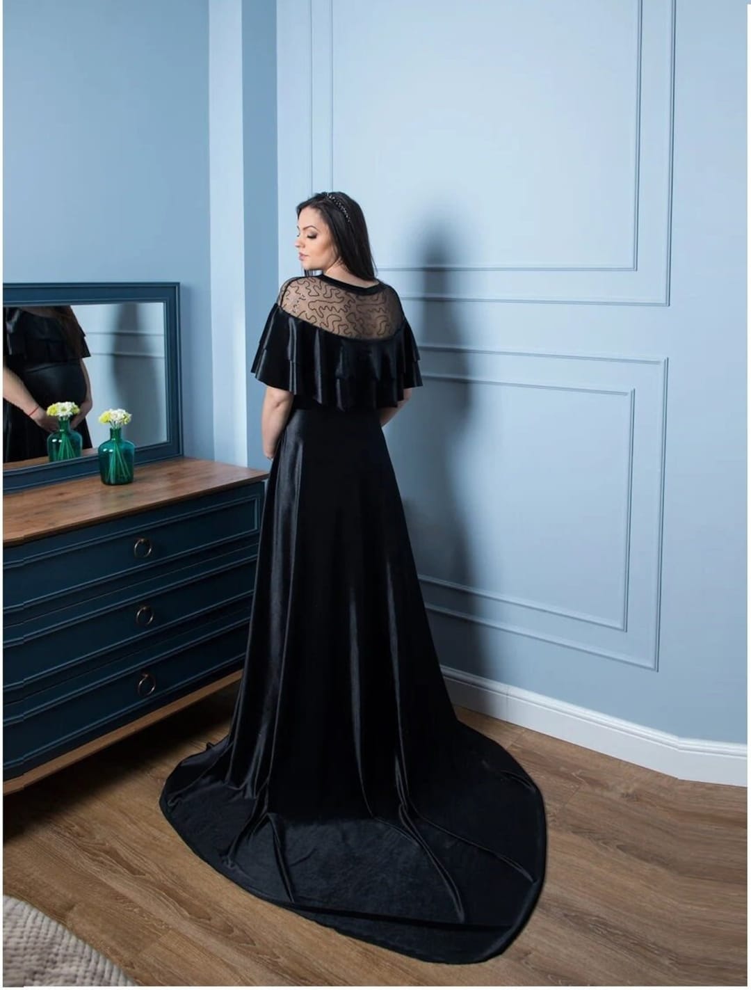 Elegant Black Velvet Wedding Dress, Goth Bridal Maternity Gown, Dress ...