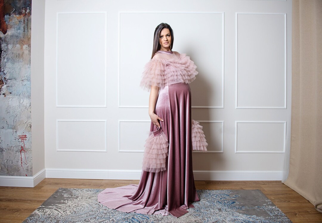 Blush Women Tulle Dress, Maxi Velvet Dress, Wedding Layered Dress ...