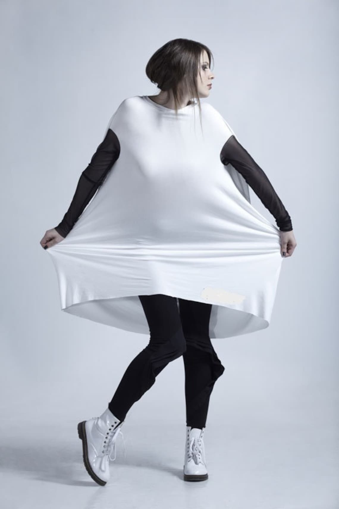 Wide Tunic Plus Size White Top Maxi Cotton Tunic Women Top | Etsy