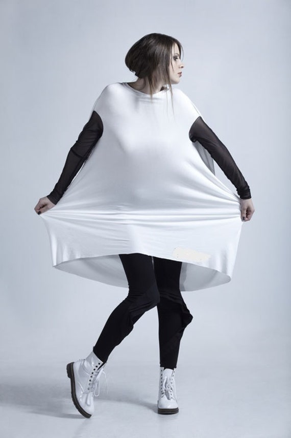 Wide Tunic Plus Size White Top Maxi Cotton Tunic Women Top - Etsy