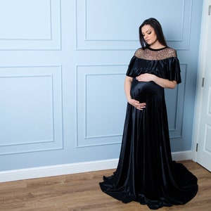 Gothic Black Velvet Maternity Wedding Dress, Pregnancy Engagement Dress ...