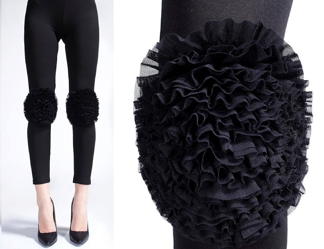 Women Ruffle Leggings, Mall Goth Skinny Pants, Black Ruffle Tights ...