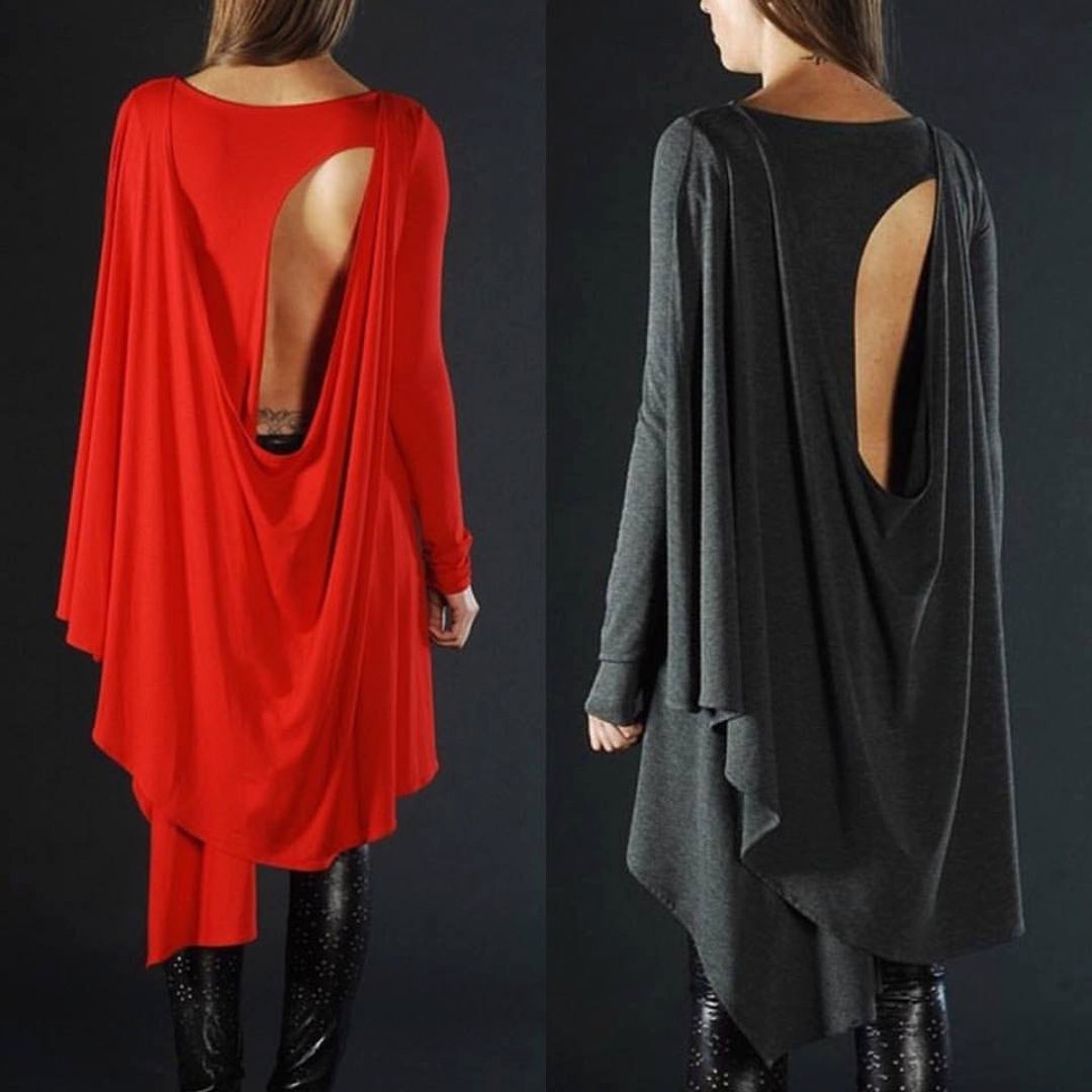 Extravagant Women Backless Tunic, Maxi Red Blouse, Long Sleeved Tunic ...